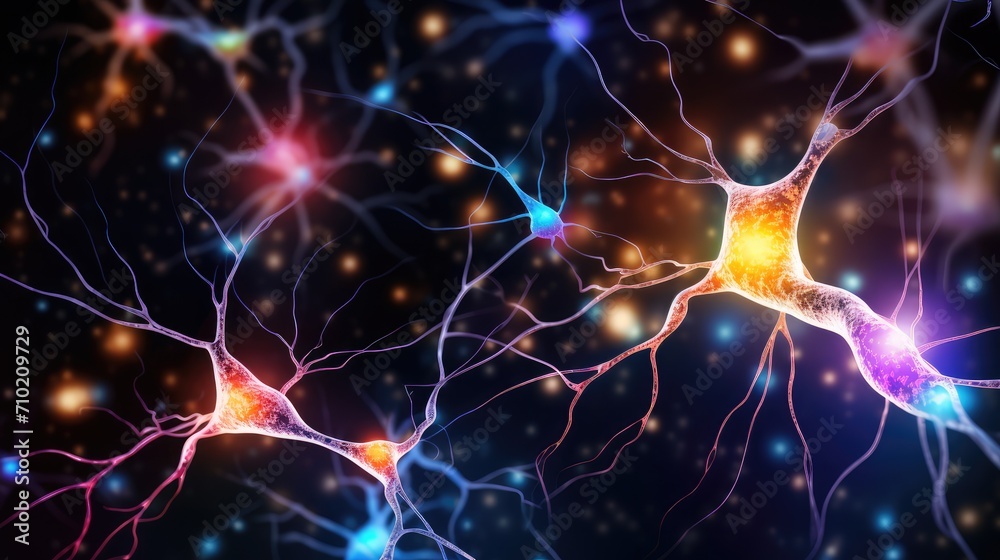 Neuronal Brain network featuring neurons, synapses, vital brain regions ...
