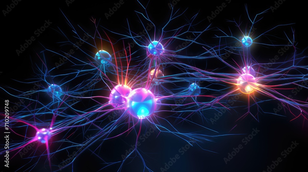 Neuronal Brain network featuring neurons, synapses, vital brain regions ...