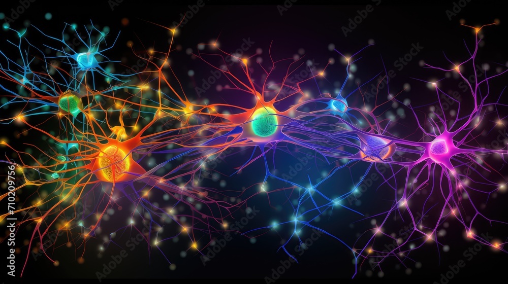 Neuronal Brain network featuring neurons, synapses, vital brain regions ...