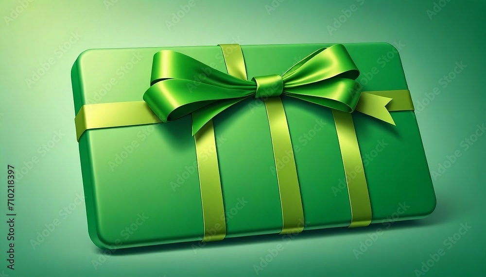 Green shopping gift card with green ribbon, on grey background. Green ...