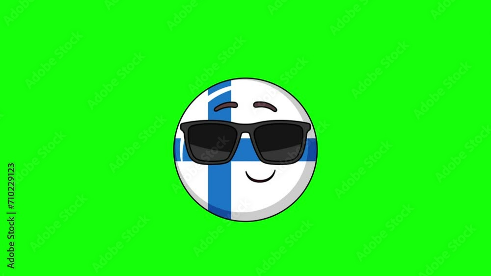 flag of finland emoji cartoon smiling face with sunglasses, emoticon ...