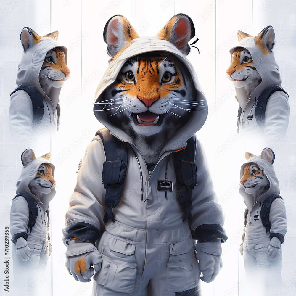 a tiger character multiple poses multiple facial expressions sheet ...