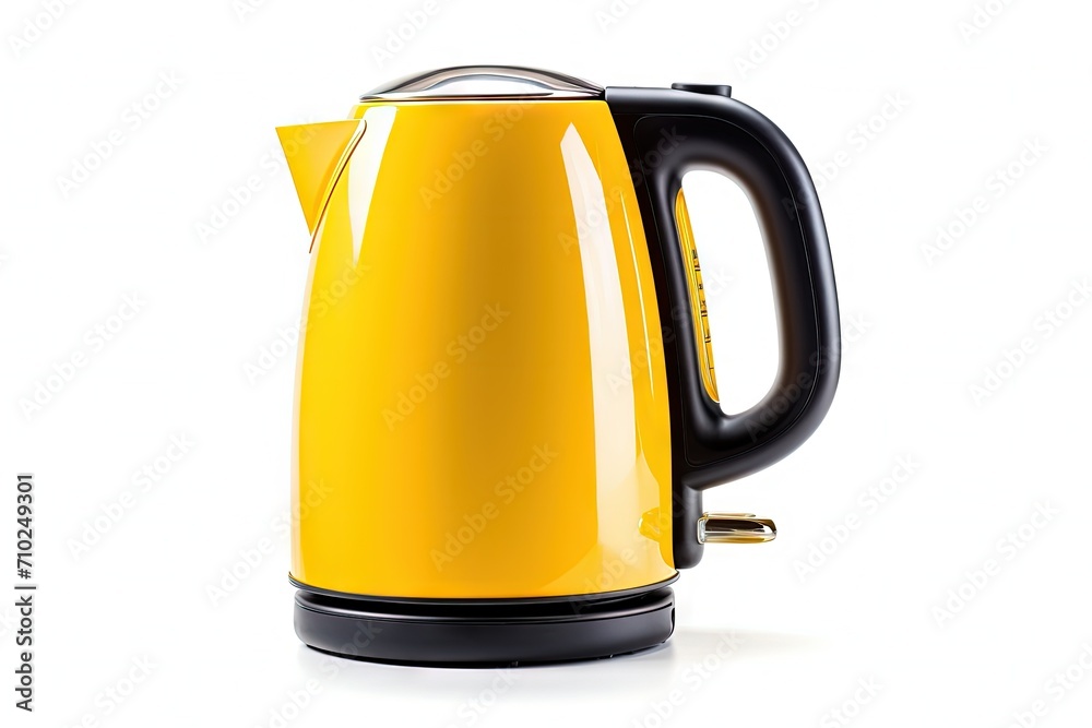 Yellow electric kettle thermos on white background Stainless steel ...
