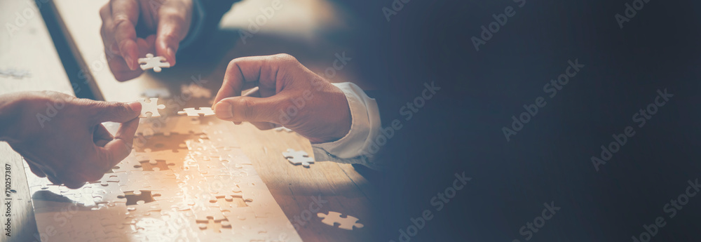 Banner Implement puzzle improve hand holding together solve synergy ...