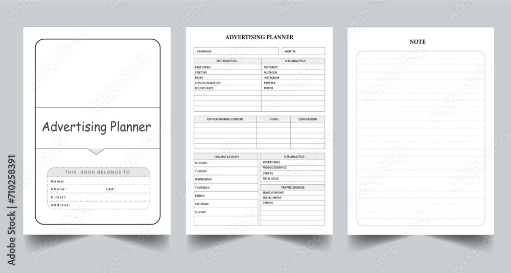 Editable Advertising Planner Kdp Interior printable template Design ...