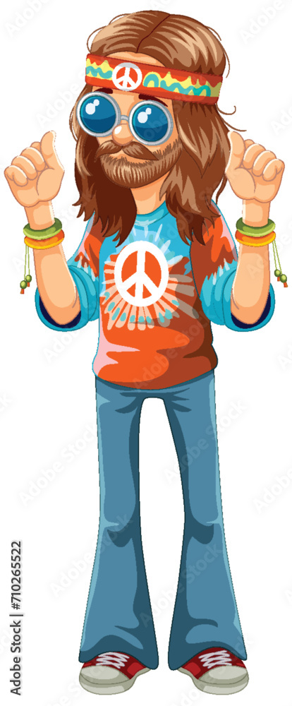 Cartoon hippie with peace sign and colorful attire. Stock Vector ...