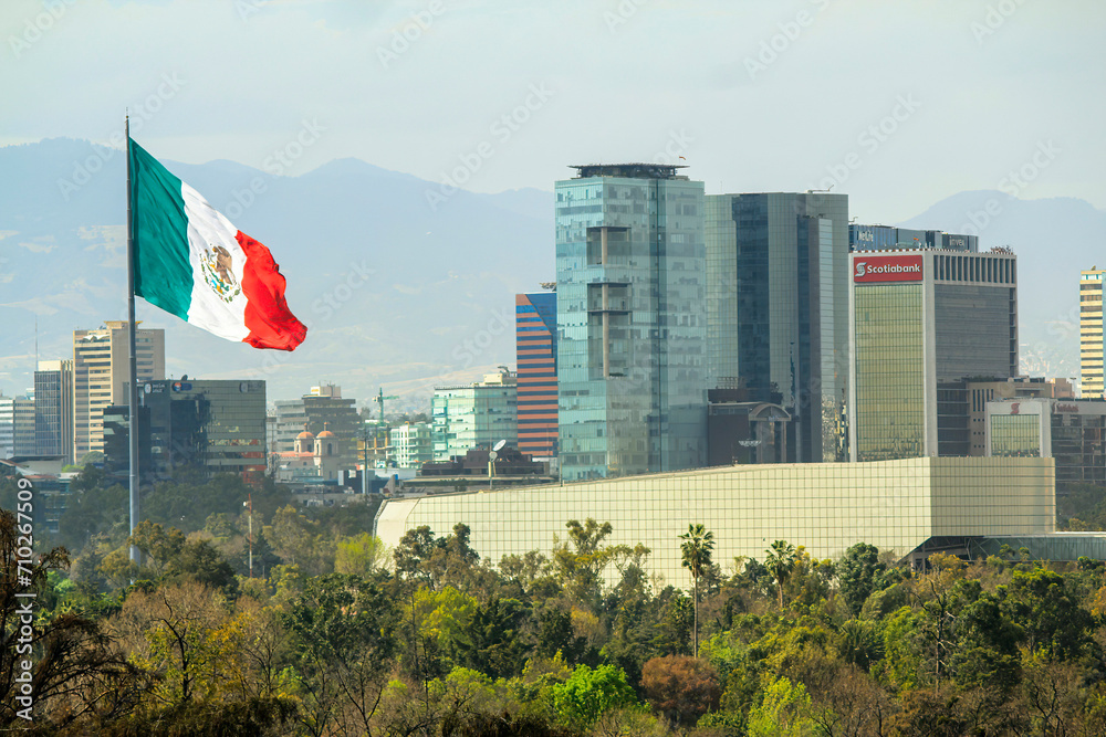 Mexico City, Mexico. Jan 14, 2024. The Mexican flag gracefully sways in ...