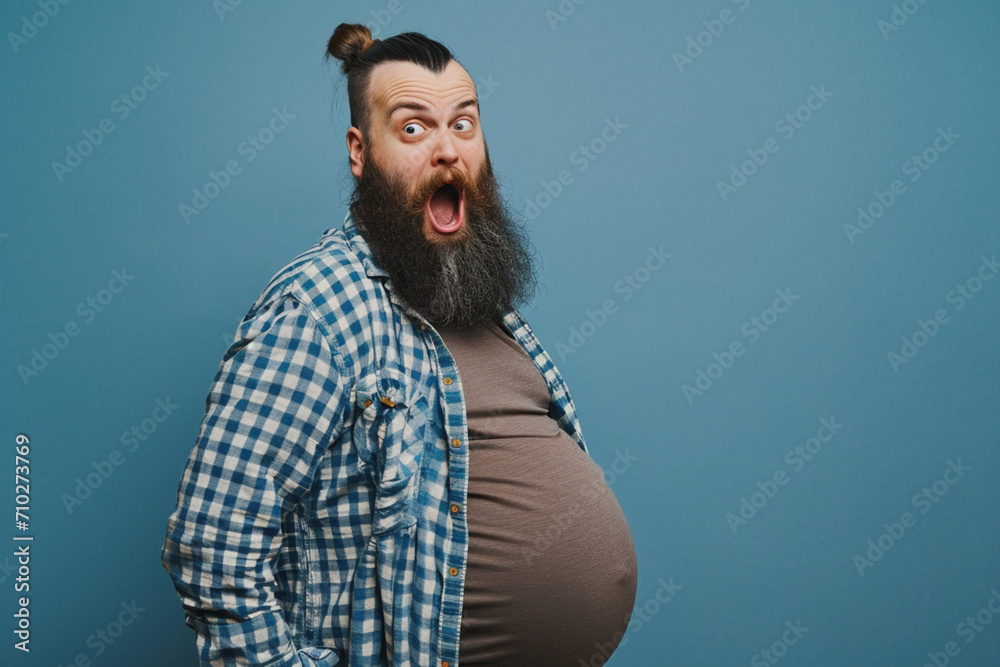 Excited pregnant adult trans man with beard expectant father. Diversity ...