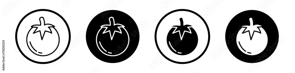 Tomato icon set. Cherry tomato vector symbol in a black filled and ...