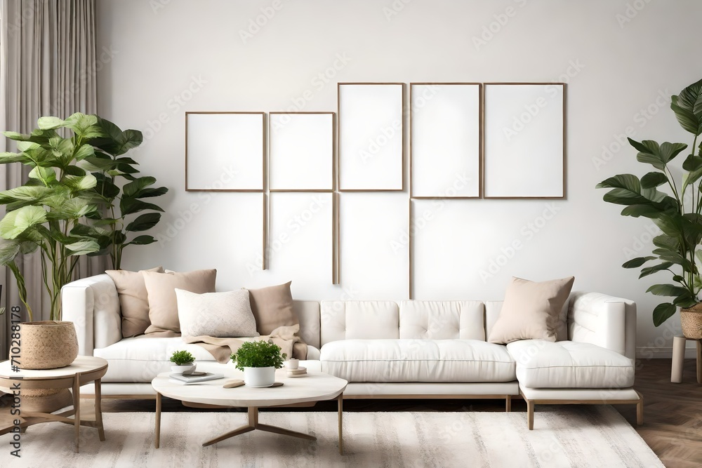 A serene living room with a neutral color palette, a simple white ...