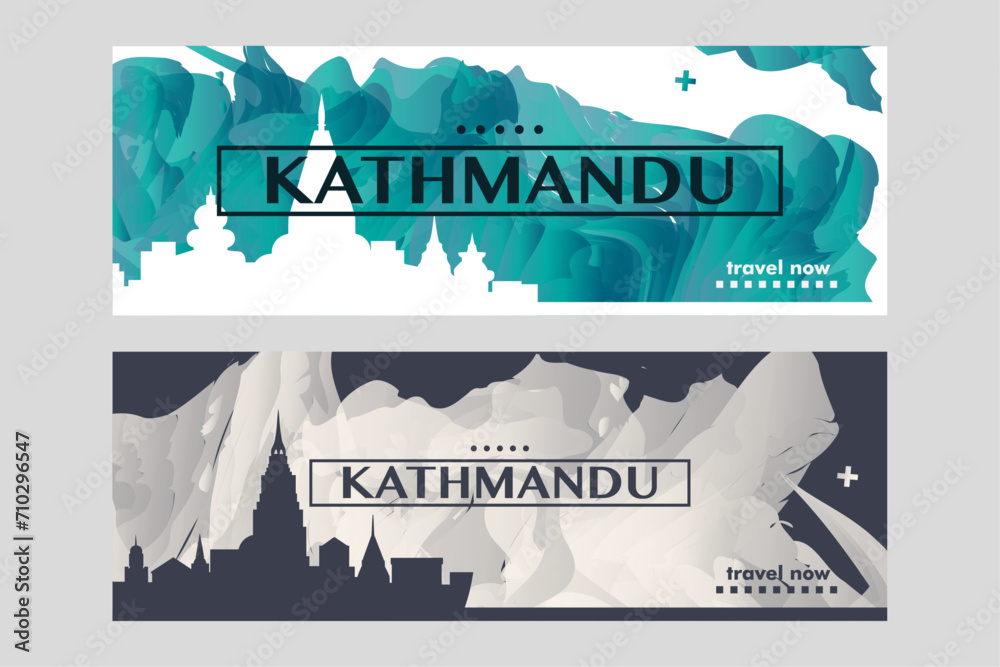 Kathmandu city banner pack with skyline, cityscape, landmark. Nepal ...