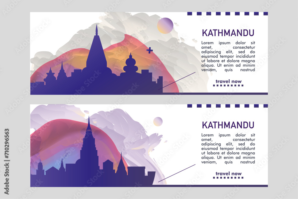 Vecteur Stock Kathmandu city banner pack with skyline, cityscape ...