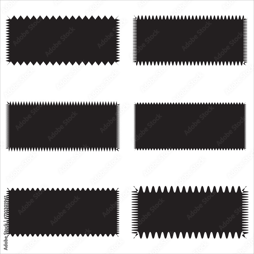 Zigzag Edge Rectangle Shapes Icon Set. A group of 6 rectangular shapes ...