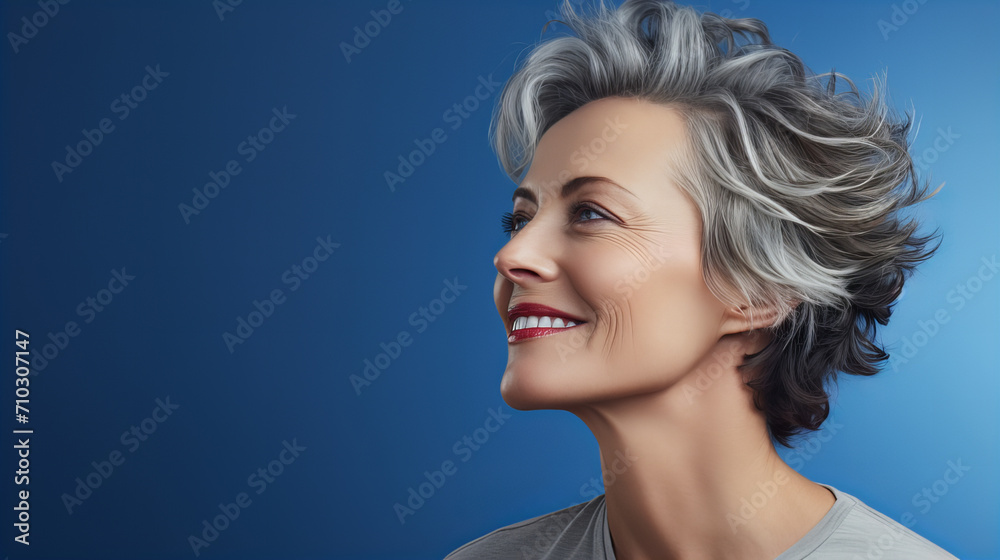 Confident Mature Woman Smiling, Profile view of a mature woman with ...