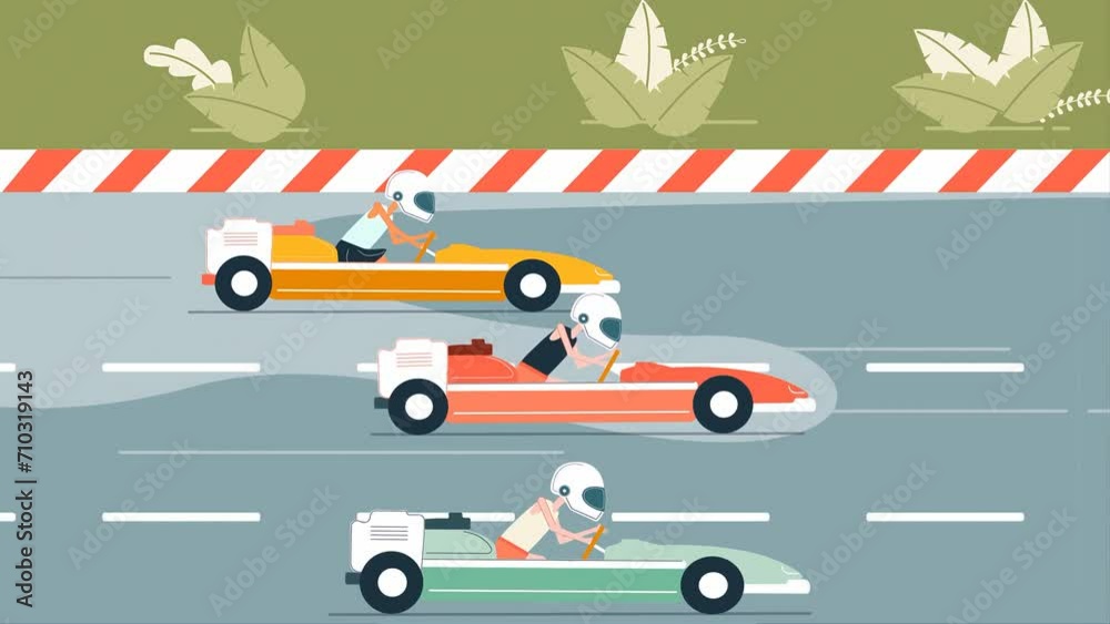 2d Rendered Scene Of Animated Cartoon Kids Racing With Formula Cars Of ...