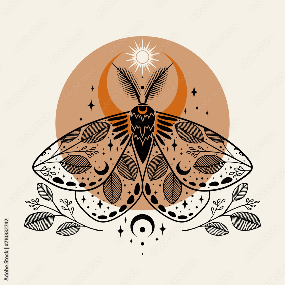 Vector illustration of moon moth. For print for T-shirts and bags ...