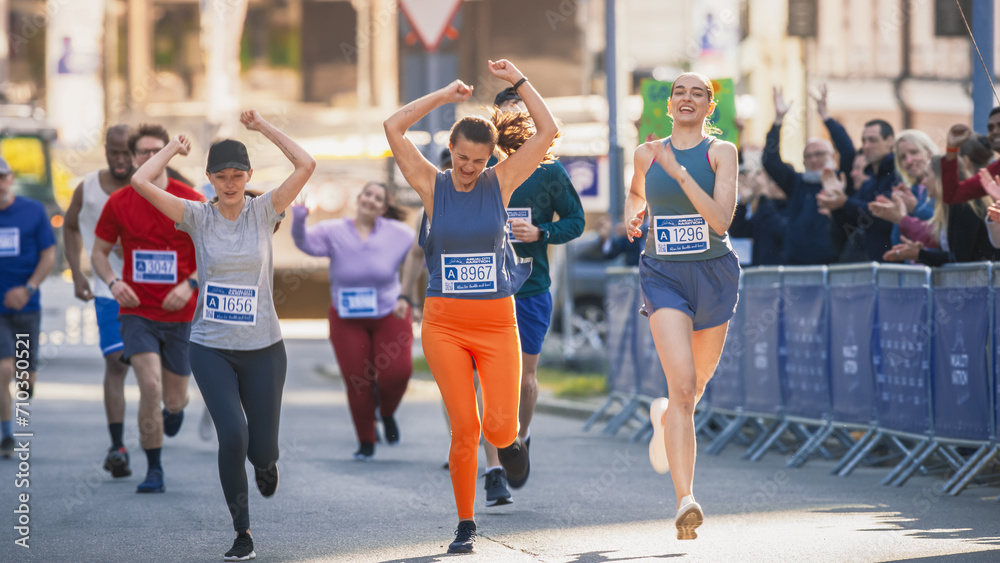 Women Supporting Women: Portrait of Happy Female Runners Participating ...