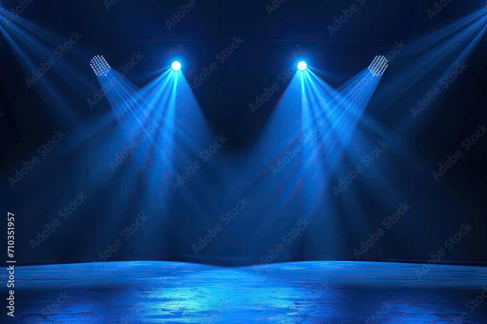 Free stage with lights and smoke, Empty stage with blue spotlights ...