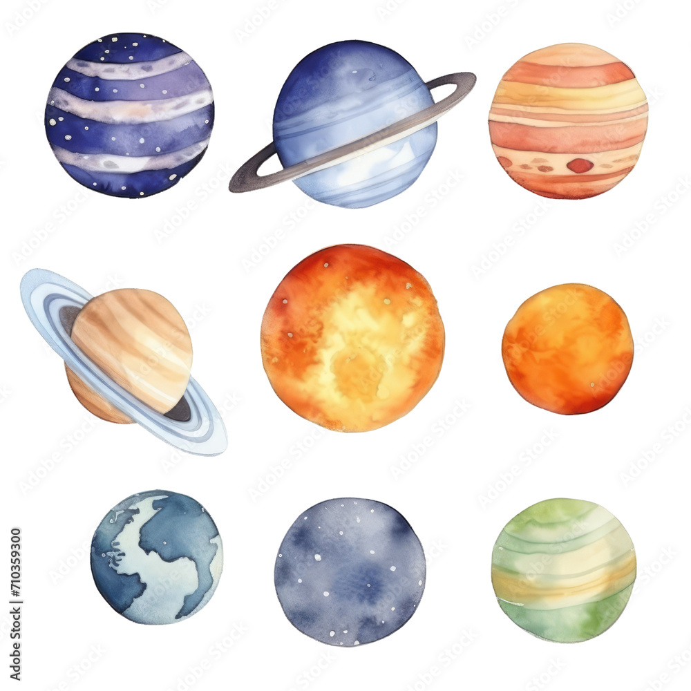 watercolor illustration, planetarium clip art, space elements ...