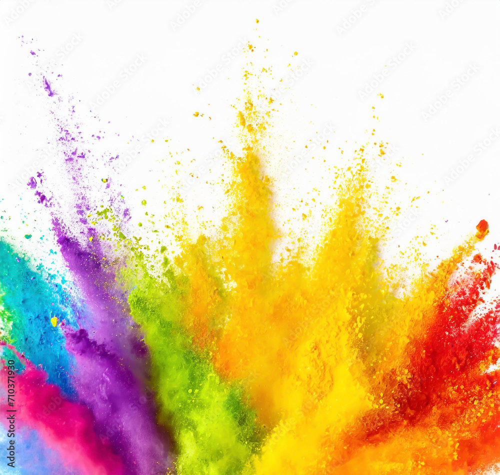 colorful rainbow holi paint color powder explosion isolated white wide ...