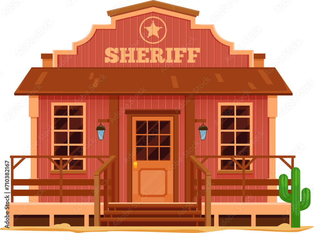 Western Wild West town sheriff office cartoon building, vector old ...