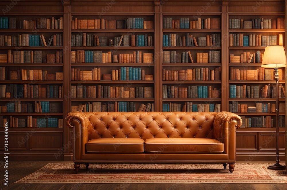 Cozy reading nook: A book sofa in a well-appointed library room ...