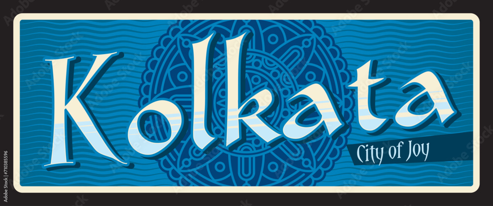Kolkata Indian city sticker, retro travel plate, vector vintage sign ...
