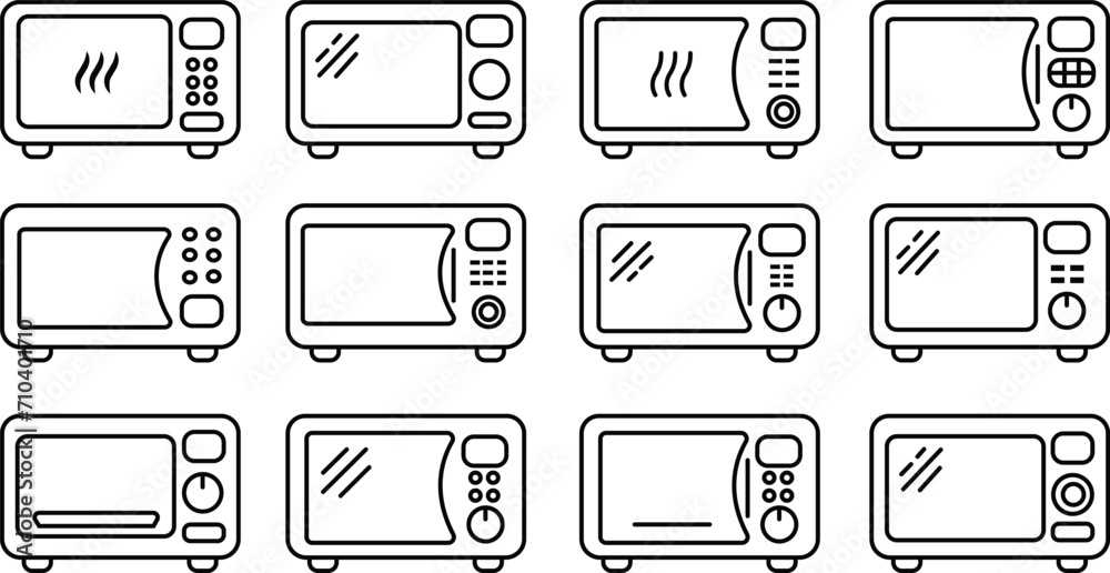 Set of Microwave oven icons. Home Kitchen appliance icons. Simple ...