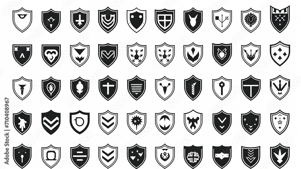 collection of shield icons isolated on a white background, flat ...