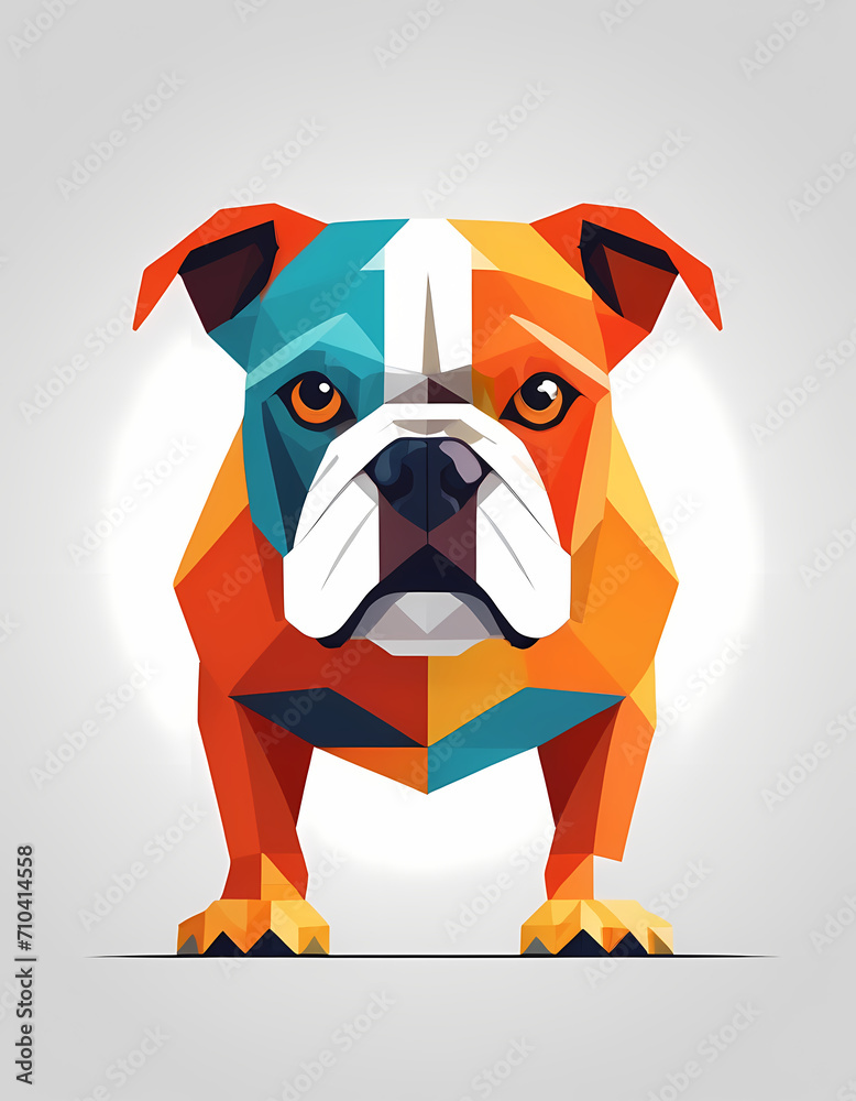 Low poly bulldog on white background, low poly symmetrical bull dog ...