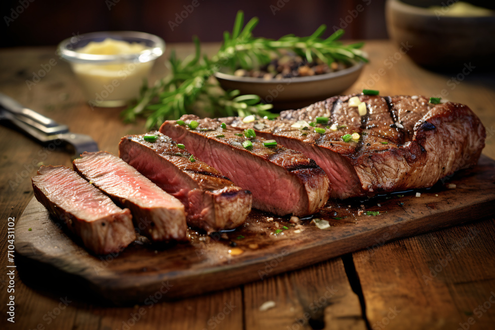 Perfectly cooked medium rare sirloin steak with garlic butter Stock ...