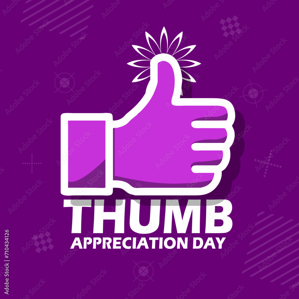 Thumb Appreciation Day event banner. Hand icon with thumb up and bold text on dark purple ...