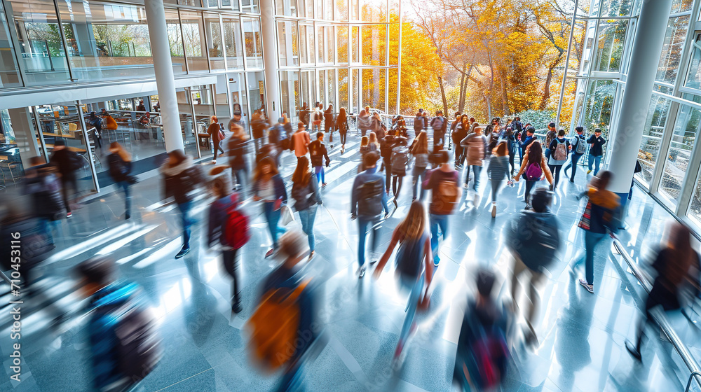Blurry image. background image of a Group of young People walking ...