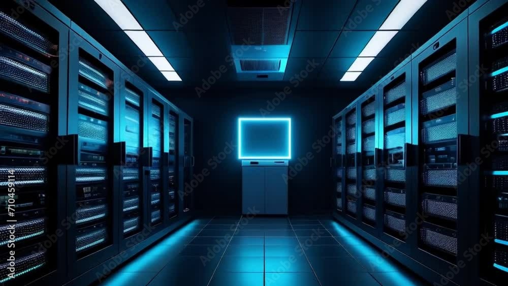 Vidéo Stock Modern server room background. Network Technology and cloud ...