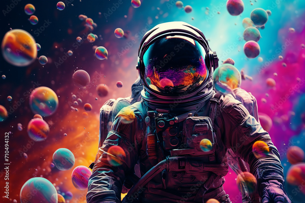 Generative AI picture of astronaut spaceman woman do space walk working ...