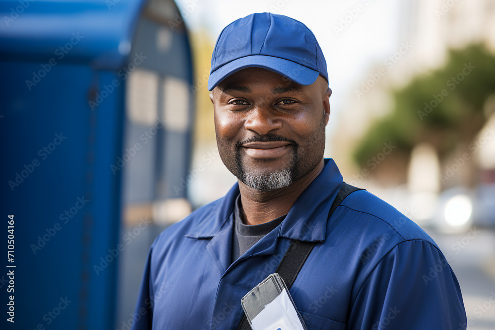 Export postal worker standing workplace delivery center Generative AI ...