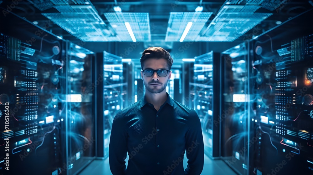 businessman in a subway A computer engineer using a digital tablet with ...