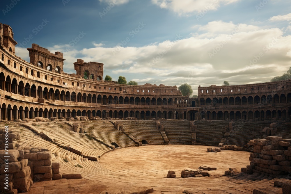 Foto de An imposing old Roman amphitheater stands against a backdrop of ...