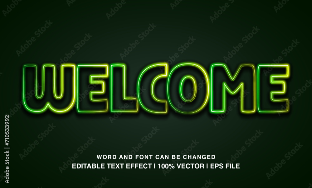 Welcome text effect template, green neon light futuristic typeface text ...
