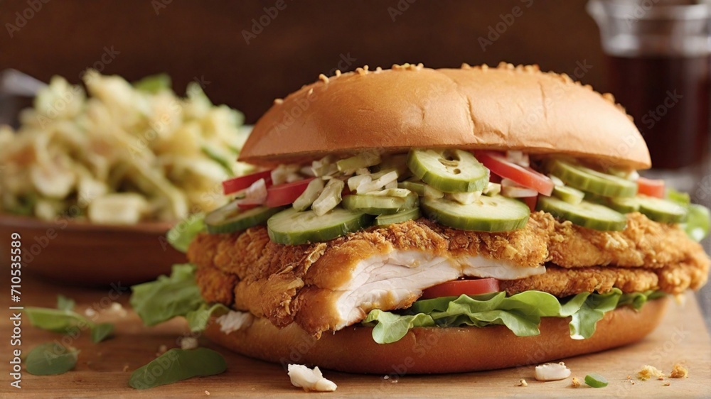 Showcase the crispy and flavorful layers of a chicken sandwich ...