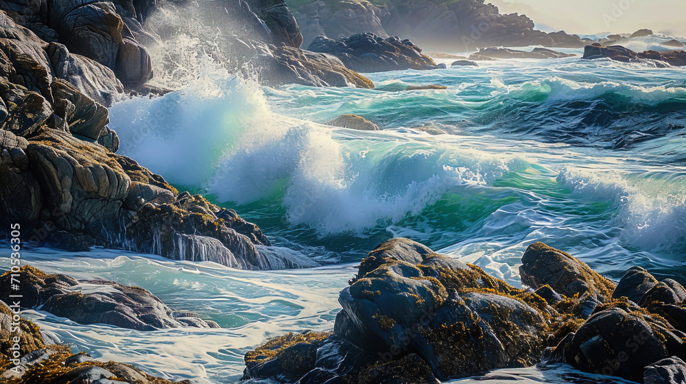 The endless dance of waves soaring up and meeting the rocks recalls the ...