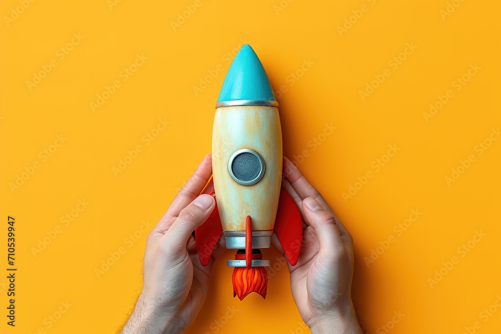hand drawing a rocket on yellow background, in the style of personal ...