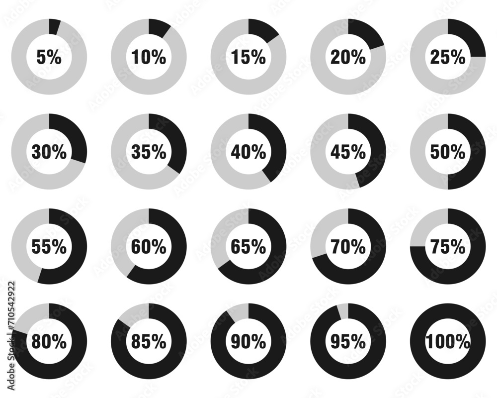 Circle percentage diagrams set for infographics. from 5% to 100% ...