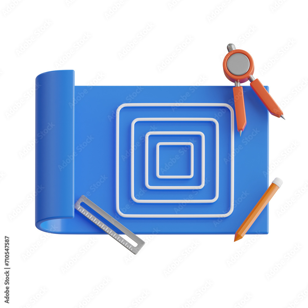 3D Blueprint Model Demystifying the Design Proces. 3d illustration, 3d ...