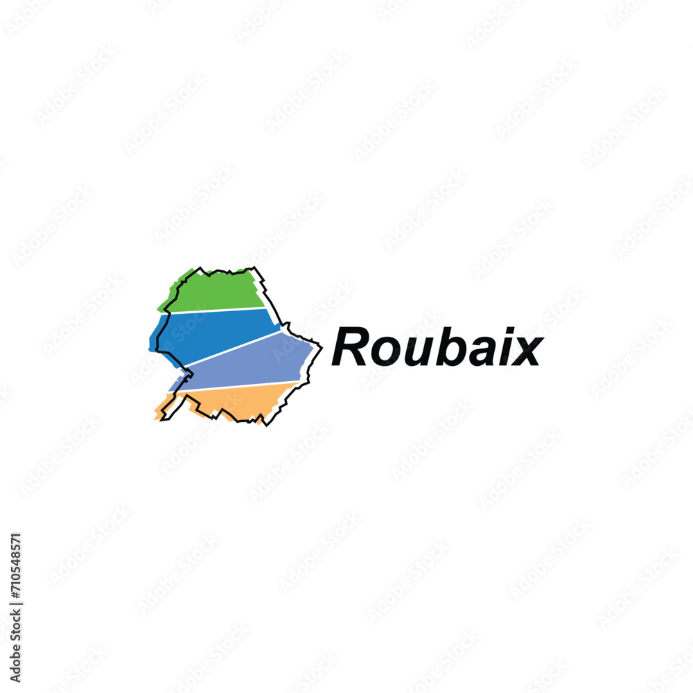 Map of Roubaix City design illustration, vector symbol, sign, outline ...