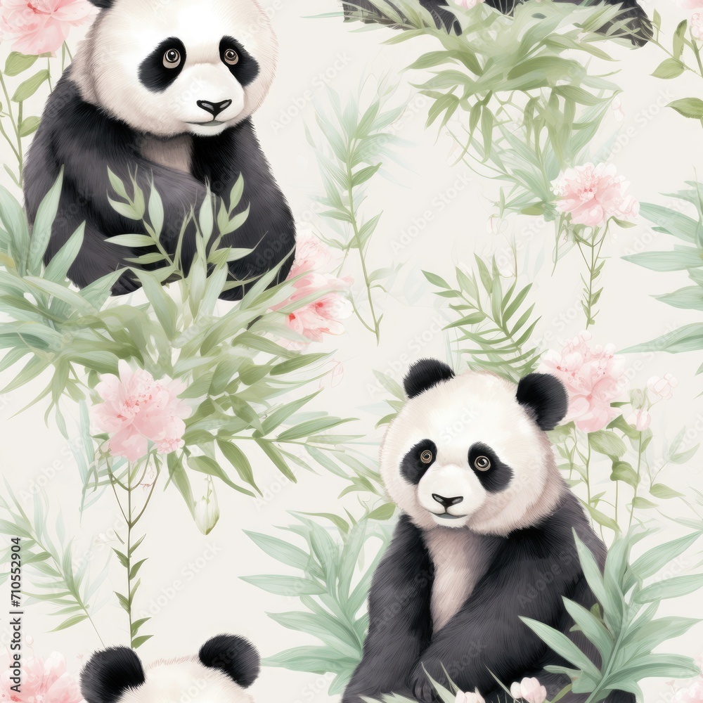Panda cute plush Seamless Pattern. Fluffy, fur pandas tile in pastel ...