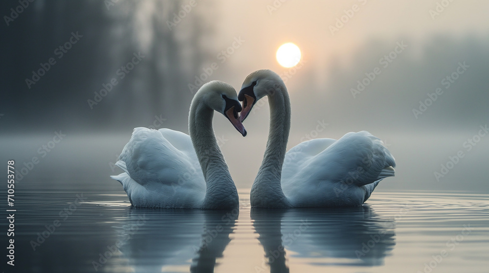 Heartfelt Embrace: Two Swans Kissing to Form a Heart on a Lake ...
