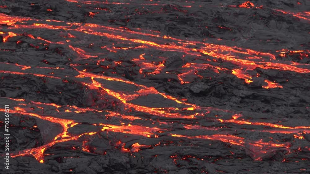 Iceland. Volcanic eruption. Hot Liquid Lava Spreading. Views of a ...