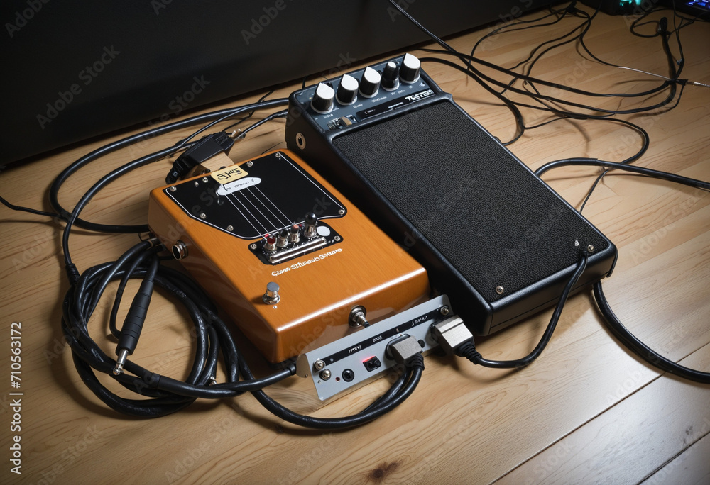 Utilizing electric guitar effects in a studio or on stage. Guitar and ...