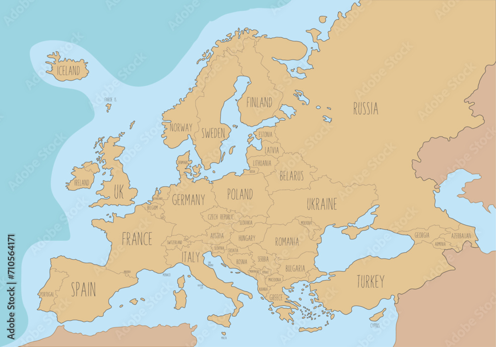 Political map of Europe with names in English. Vector Illustration ...